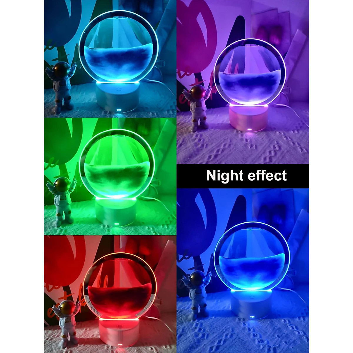 Desniltol 3d Moving Sand Art Picture Desk Lamp, 360° Rotating Hourglass Lights, RGB Color Changing Table Lamp,Sand Art Liquid Motion Colorful Creative Sea 3d Glass Quicksand Painting Night Light(Blue)