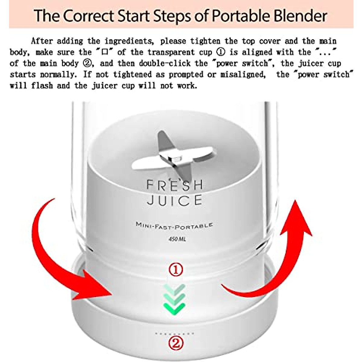 Portable Blender, Personal Size Blender, Battery Powered USB Blender, With Four Blades, Mini Blender Travel Bottle for Juice, Shakes, and Smoothies Personal (Pink)