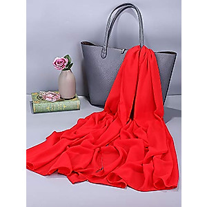 WILLBOND Womens Shawl Chiffon Bridal Evening Soft Wrap Scarf, Chiffon Scarf Ribbon Scarf Satin Scarf for Evening Dresses(L,Red)