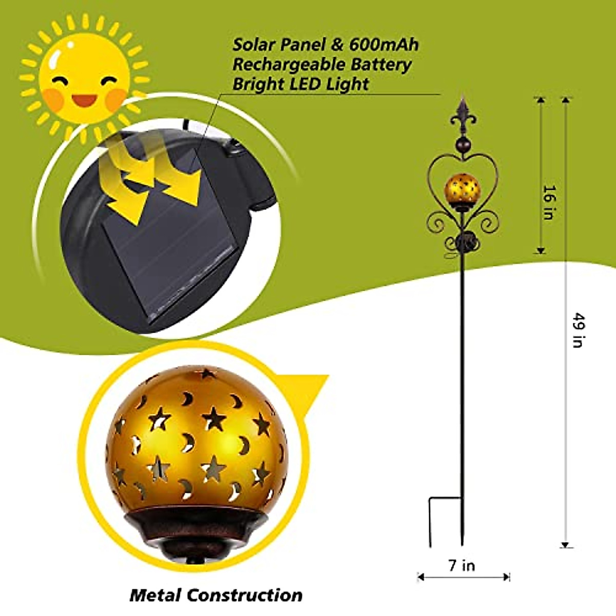 DAMAYCA Garden Decor Solar Lights Outdoor Decorative Garden Stake Decorations for Outside Yard Patio Porch Lawn. Yard Art. (Gold Globe)