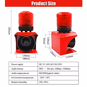 JIAWANSHUN Alarm Siren Horn Industrial Sound and Light Emergency Strobe Warning Light Outdoor Alarm Horn Siren Flashing Light Waterproof Indoor Safety AC 110-220V