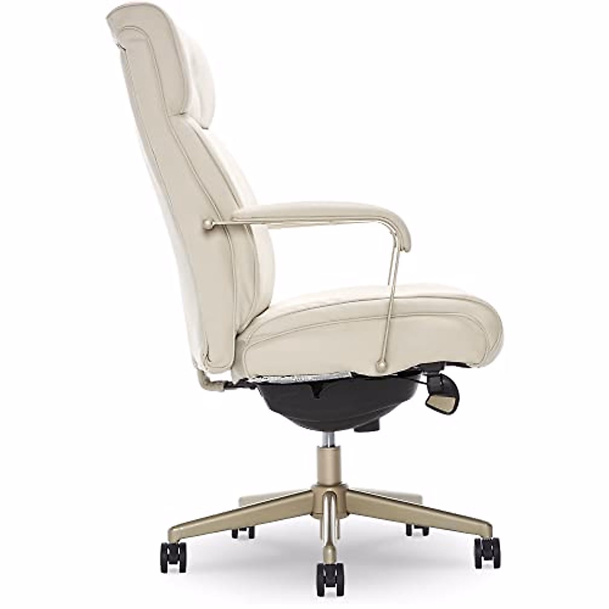 La-Z-Boy Melrose Executive Office, Adjustable High Back Ergonomic Computer Chair with Lumbar Support, Brass Finish, Ivory White Bonded Leather 30D x 25.25W x 40.25H Inch