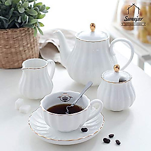 Sweejar Royal Teapot, Ceramic Tea Pot with Removable Stainless Steel Infuser, Blooming & Loose Leaf Teapot - 28 Ounce(White)