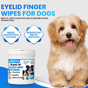 Zenpaws Cat & Dog Eye Wipes – Easy to Use 50 Finger Wipes – Gently Remove Tear Stains, Eye Discharge, Discharge, Mucus Secretions. Treats Inflammation & Itchiness