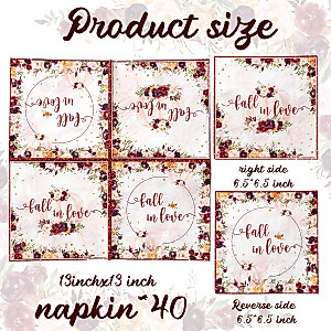 Fall In Love Bridal Shower Decoration,40pcs Fall Wine Napkins Decoration Autumn Floral Pumpkin Napkins for Fall Theme Wedding Bridal Shower Thanksgiving Supplies