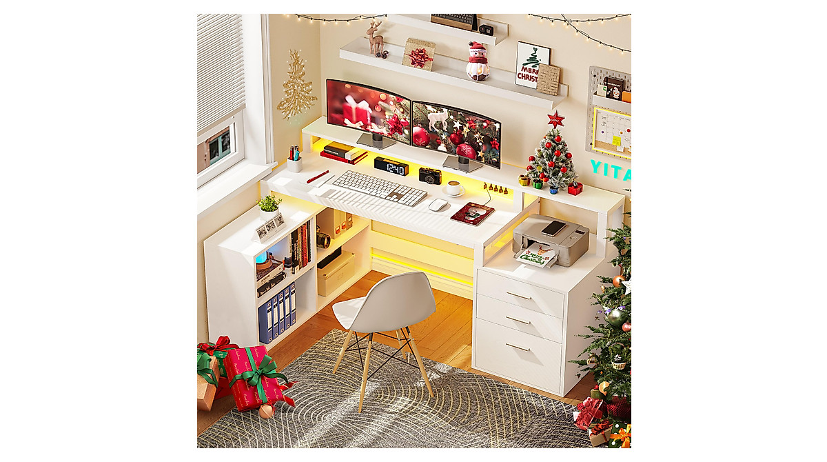 YITAHOME L Shaped Desk with LED Lights & Power Outlets