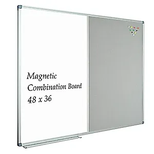 JILoffice Dry Erase Whiteboard / Grey Felt Bulletin Combination Board, Combo Board 48 x 36 Inch, Silver Aluminum Frame Wall Mounted Board for Office Home and School
