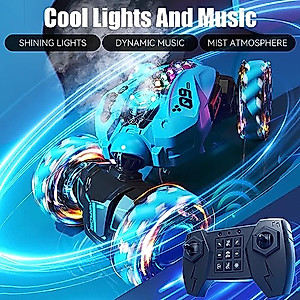 Gesture Sensing RC Stunt Car,2.4GHz 4WD Remote Control Toy Car,Double Sided Driving,360 °Rotation,Off Road Vehicle,Hand Controlled RC Car with Lights&Music, Birthday Gifts for 6-12 yr Boys&Girls(Blue)