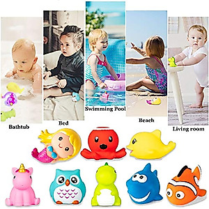 Bath Toys for Toddlers Baby 8 Pack Light Up Toys - Bathtub Toy Flashing Colourful LED Light Shower Bathtime for Kids Infants Shark, Clown Fish, Owl, Unicorn, Octopus, Dolphin, Dinosaur Mermaid