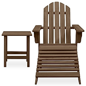 Tidyard Patio Adirondack Chair with Ottoman&Table Solid Fir Wood Brown Outdoor Fire Pit Chair Wooden Garden Armchair for Porch Pool Lawn Deck Backyard Balcony Outdoor