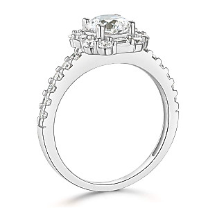 Wellingsale Ladies Solid 14k White Gold Polished CZ Cubic Zirconia Round Cut Halo Engagement Ring and Wedding Band Bridal Set - Size 6