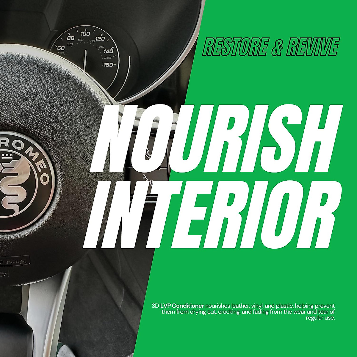 3D Leather, Vinyl & Plastic Conditioner - Restores, Conditions & Protects for Extended Life & Appearance - Great for Seats, Steering Wheels, Door Panels - Car, Office, Home Use 16oz.