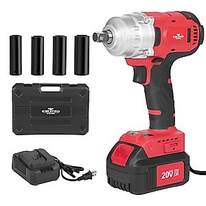 Excited Work 20V Brushless Impact Wrench with 1/2inch 4 Pcs Impact Wrench Socket Set，370 Ft-lbs(500Nm) High Torque，4.0Ah Li-ion Battery Tire Nut Removal Cordless Power Tool