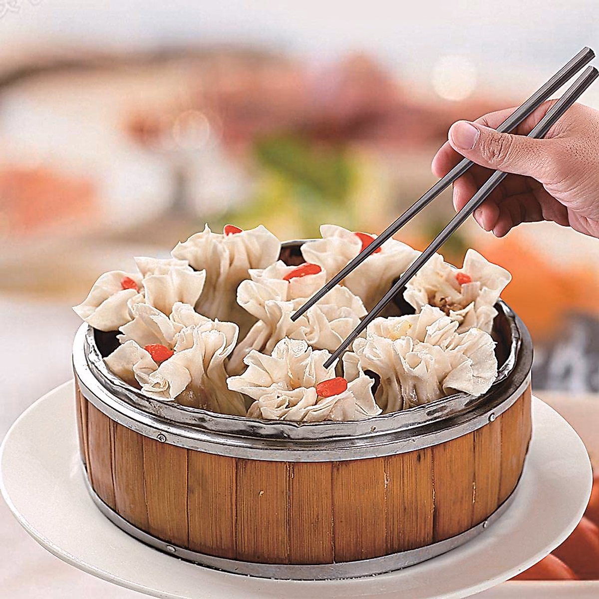 Metal Chopsticks Reusable Titanium Plated Stainless Steel Chopsticks Japanese Korean Chopsticks for Food & Cooking 9.5Inch Non-Slip for Beginners Square Laser Chopsticks 5 pairs Gift Set