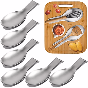 Lainballow 6 Pcs Stainless Steel Spoon Rest, Spatula Ladle Holder, Metal Utensil Rest, Silver Spatula Rest for Kitchen Countertop, Stove Top (Dishwasher Safe)