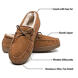 DREAM PAIRS Men's Moccasin Slippers Fuzzy Plush House Shoes Indoor Outdoor Fleece Lining Loafers,Size 15,TAN,FUR-LOAFER-01