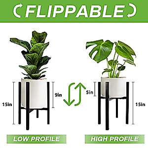 CADANI 2 Pack Metal Adjustable Plant Stand, Mid-Century Plant Stand, Flower Pot Stand with Trays to Fit Different Sized Pots, Heavy Duty Plant Holder Rack for Home Indoor and Outdoor, Black