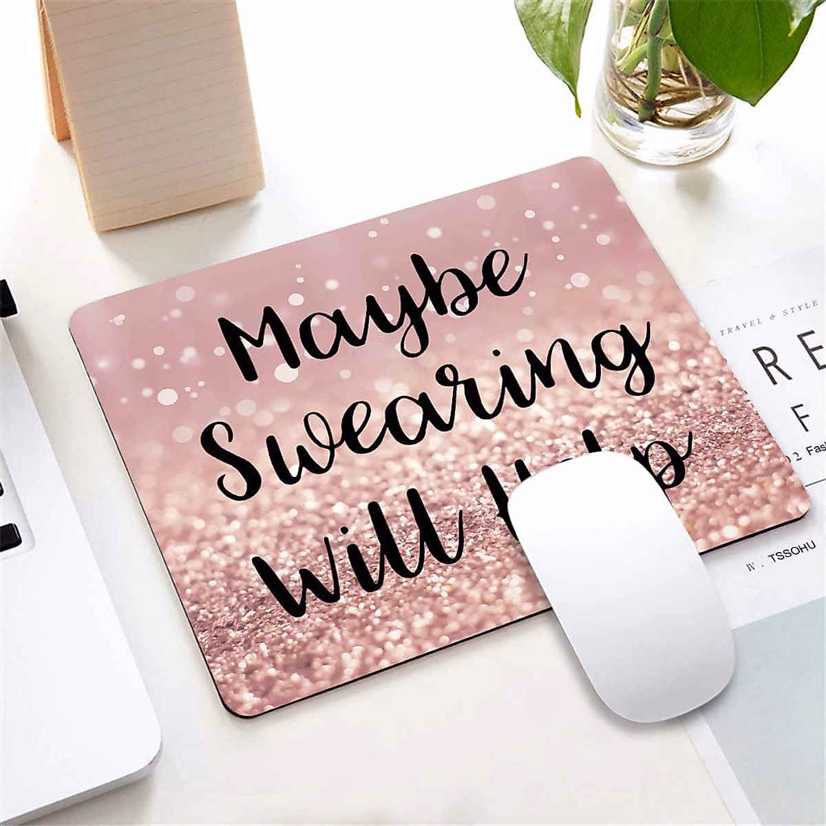 Funny Mouse Pad Custom,Maybe Swearing Will Help Inspirational Quote Mousepad Office Decor Home Office Computer Accessories Mousepads 9.5"x7.9"x0.12" Inch