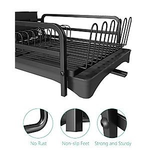 Dish Drying Rack - Large Size Multifunctional Drain Board Set, Durable Tableware Drainer with Adjustable Rotating Drain, Model:DDR-001,by WEIKER. Black 16.15inch x 13inch x 4.2inch