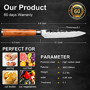 Ink Plums 5 Inch Kitchen Paring Knife,Germany High Carbon Stainless Steel Professional Knife, Ultra Sharp,Hand-forged with Brazilian Rosewood,Gift Box