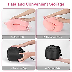 Travel Neck Pillow, Best Memory Foam Neck Pillow Head Support Soft Pillow for Sleeping Rest, Airplane Car & Home Use (Grey) (Pink)