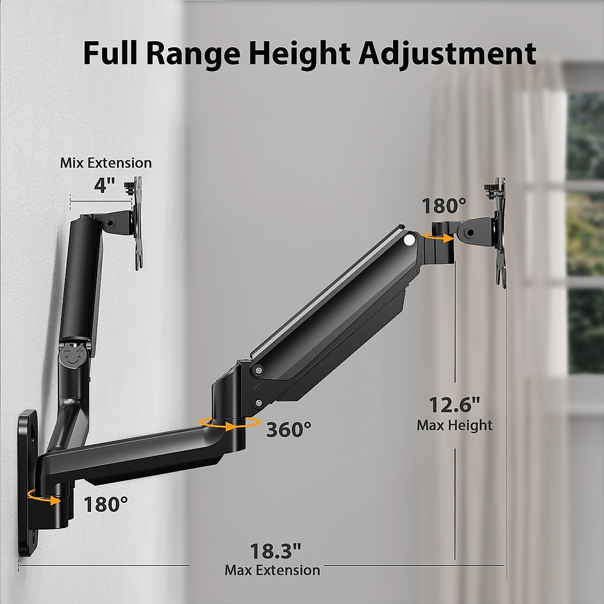ErGear Dual Monitor Wall Mount, Gas Spring Monitor Arm for 2 Screen Max 32inch 18lbs Fully Motion Adjustable Computer Monitor Wall Mount Stand VESA Wall Monitor Mount Stand Holder 75x75/100x100mm