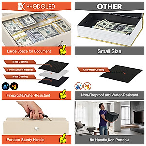 KYODOLED Fireproof Document Box with Key Lock,Safe Storage Box for Valuables,Fire Resistance Security Chest,Fireproof Box for Documents,Passport,Cash,Tablet 12.8'' x 8.4'' x 4.5'' Beige