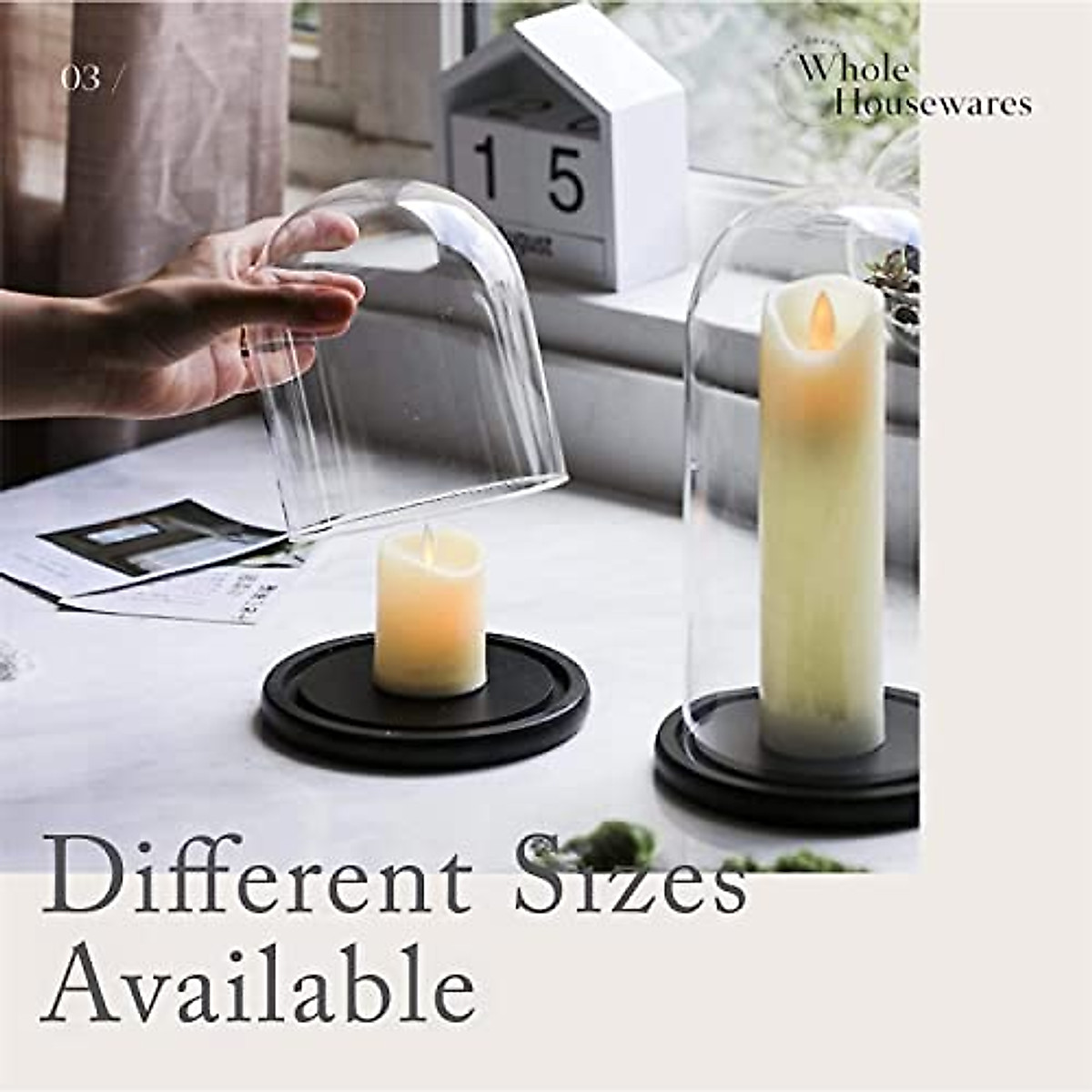 WHOLE HOUSEWARES | Decorative Clear Glass Dome | Cloche Glass Dome for DIY Snow Globes | Tabletop Centerpiece | Cloche Bell Jar Display Case | Black MDF Base, 5.7" D X 6.5" H