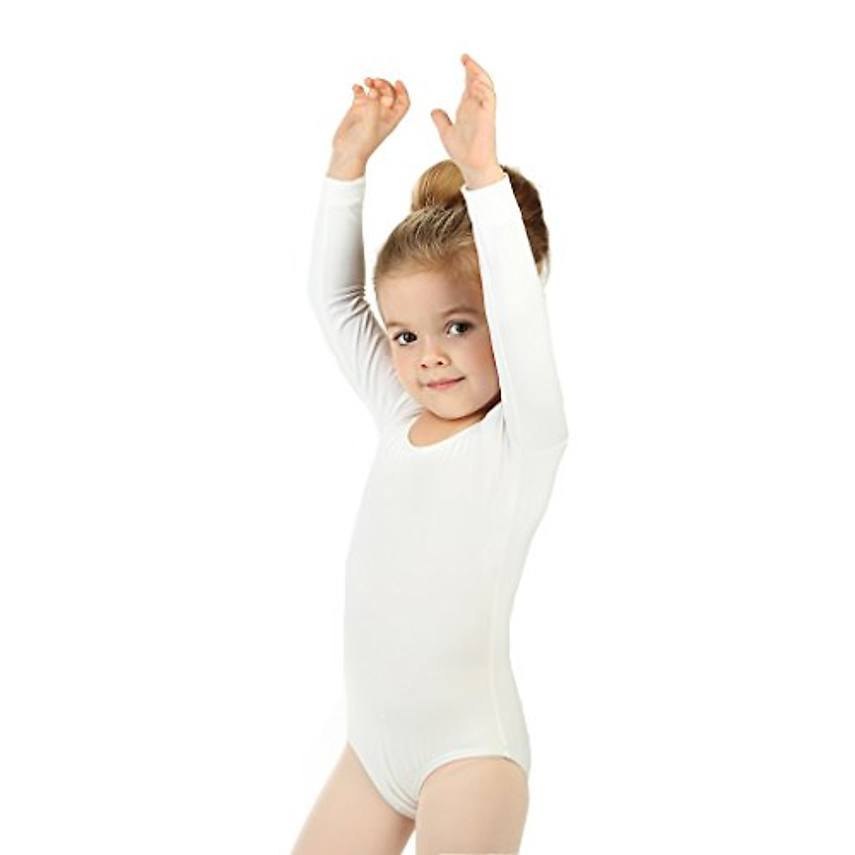 Elowel Girls' Team Basics Long Sleeve Leotard White (size 2-4)