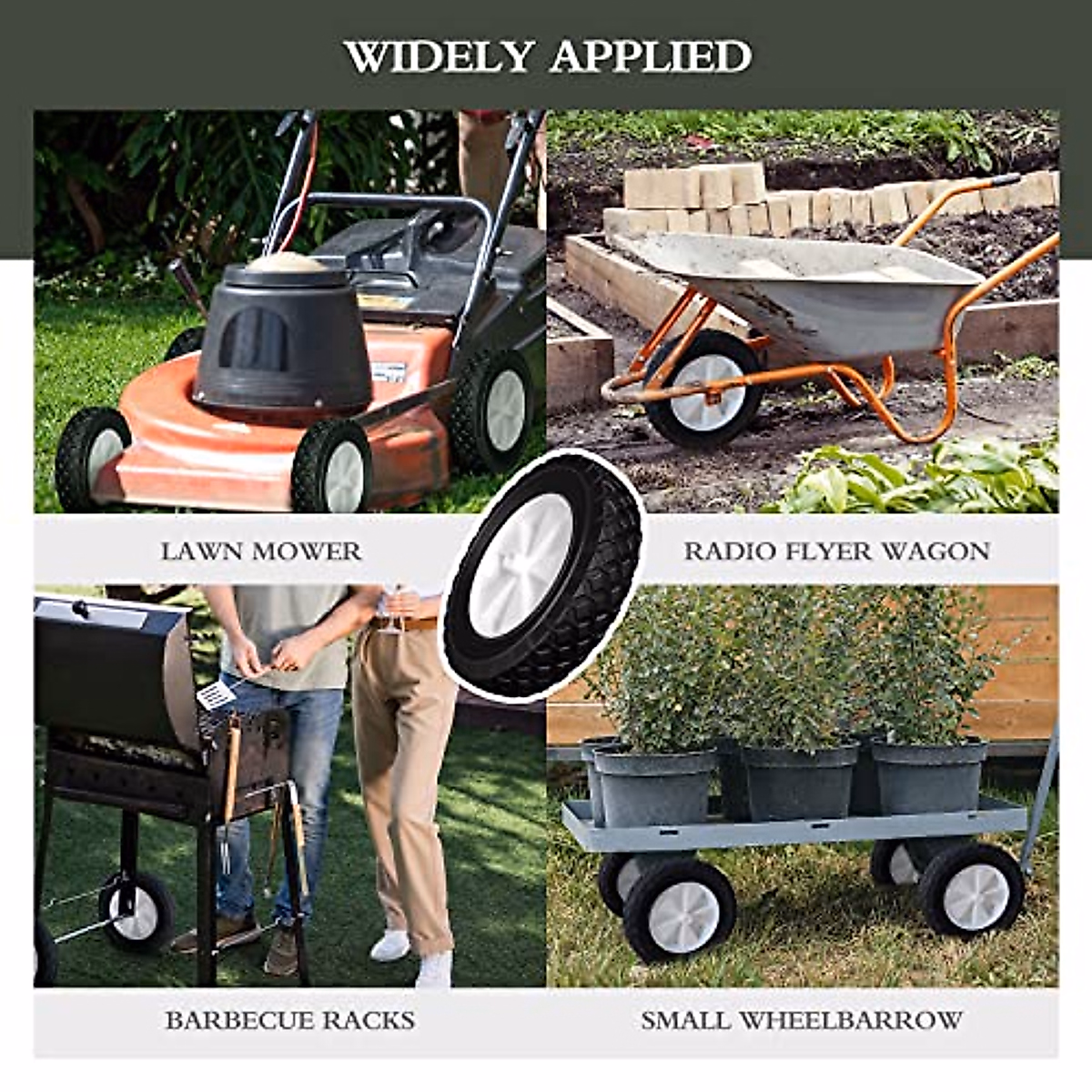 [2 Pack] 8 Inch Wheels Replacement 8mm, Lawn Mower Wheels Replacement, Grill Wheels Replacement, Wheels Replacement Parts