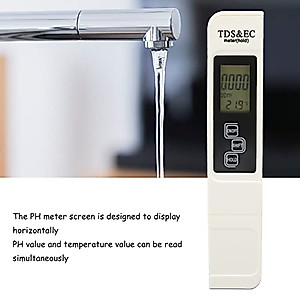 FECAMOS Water Testing Pen, Temperature Compensation Compact Portable Horizontal Display Water Tester Backlight Function White for Hydroponics