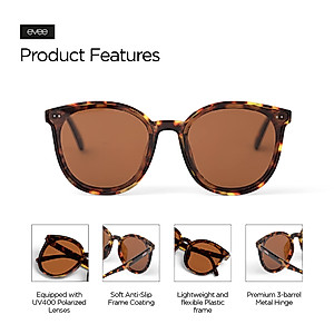EVEE Classic Round Retro Sunglasses for Women and Men with Polarized Lens - (Billie) (Brown Tortoise)