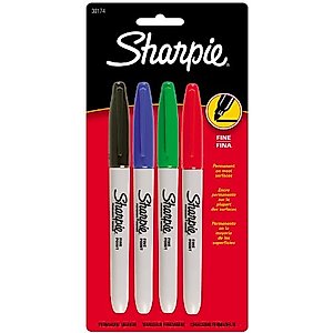 "Sharpie Fine Point Permanent Markers 4/Pkg-Red, Blue, Black, Green"