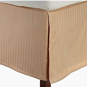 Ethereal Bedding 400-TC Sateen 1-PC Luxury Split Corner Tailored Bed Skirt Twin Extra Long Stripe Beige 22'' Inches Drop Length 100% Egyptian Cotton