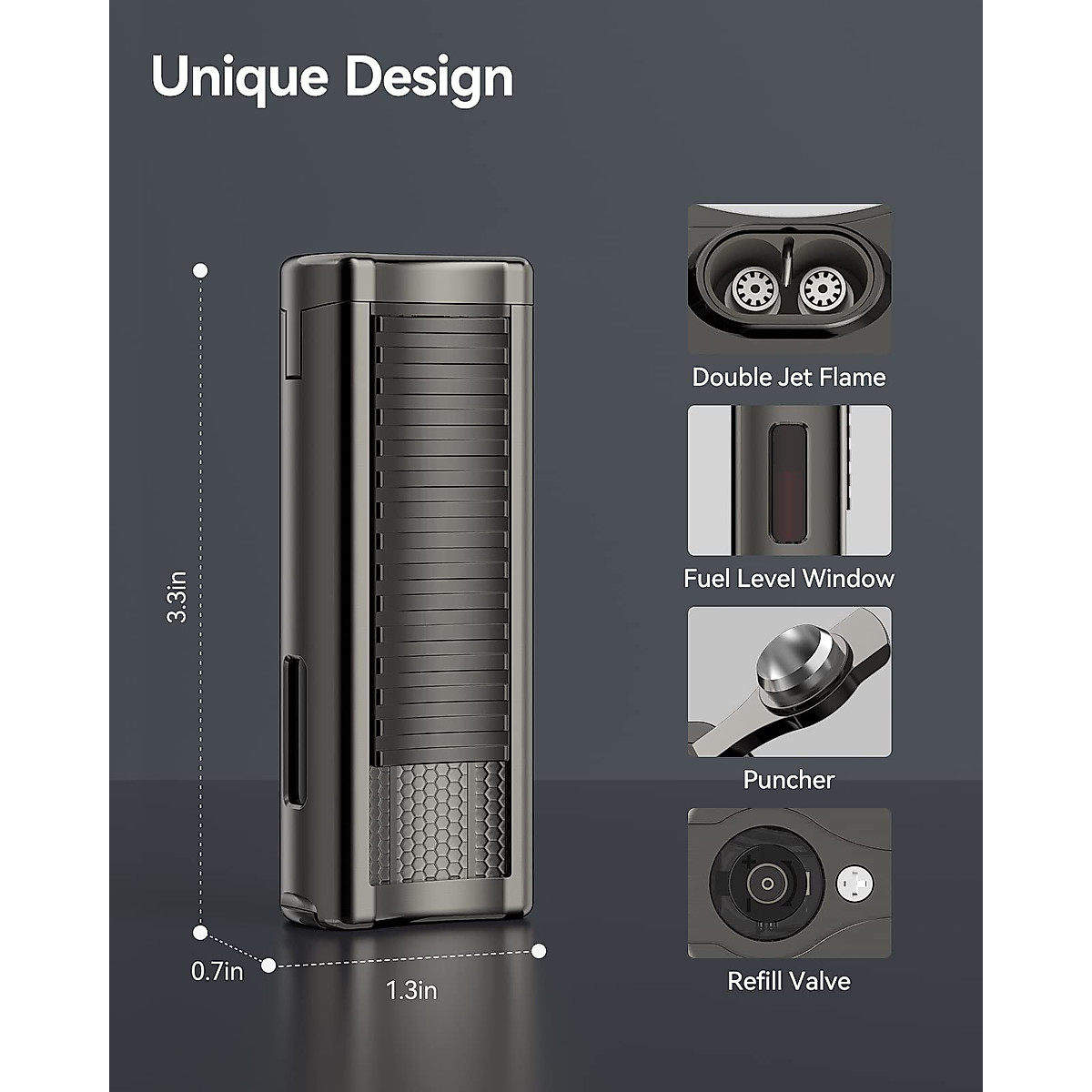 Kollea Torch Lighter, Double Jet Flame Refillable Butane Lighter, Windproof Pocket Lighter with Punch and Stand, Cool Idea Gift for Men (Butane Gas Not Included)