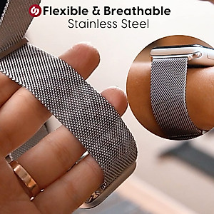 TALK WORKS Expandable Watch Band Compatible with Apple Watch Series - 42mm / 44mm / 45mm - Magnetic Closure - Stainless Steel Mesh Loop Comfort Fit Strap for Women and Men - Silver