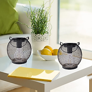 pearlstar Solar Lanterns Outdoor Hanging 2Pack Black Solar Table Lamp with Edison Bulbs for Camping Yard Patio Garden Decoration, Waterproof Hanging Lights (Black)