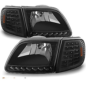 HH Building 2pcs Headlight Front Left Right Driver Passenger Side Clear Lens Black Housing Headlights + Corner 3L3Z13008DA FO2502267 5_HD-ON-FF15097-LED-SET-BK