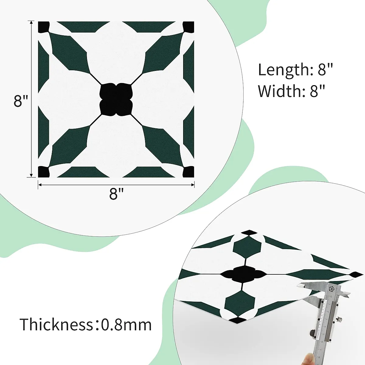 MORCART 20 Sheet , 8x8 Inches Green Vinyl Flooring for Kitchen, Staircase, Apartment, RV, Fireplace, Bathroom Peel and Stick Tiles for Floor,Stick on Floor Tiles