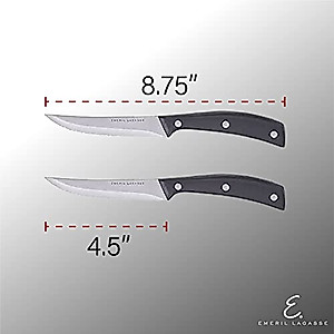 Emeril Lagasse Steak Knife Set of 8, 4.5” Stainless Steel Serrated Blades, Premium Kitchen Steak Knife Set with Black Handles