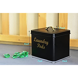 SHUNTU Pods Holder for Laundry Room - Pods Box with Lid for Laundry Room Metal Laundry Pods Holder for Laundry Room Décor and Organization(Black)