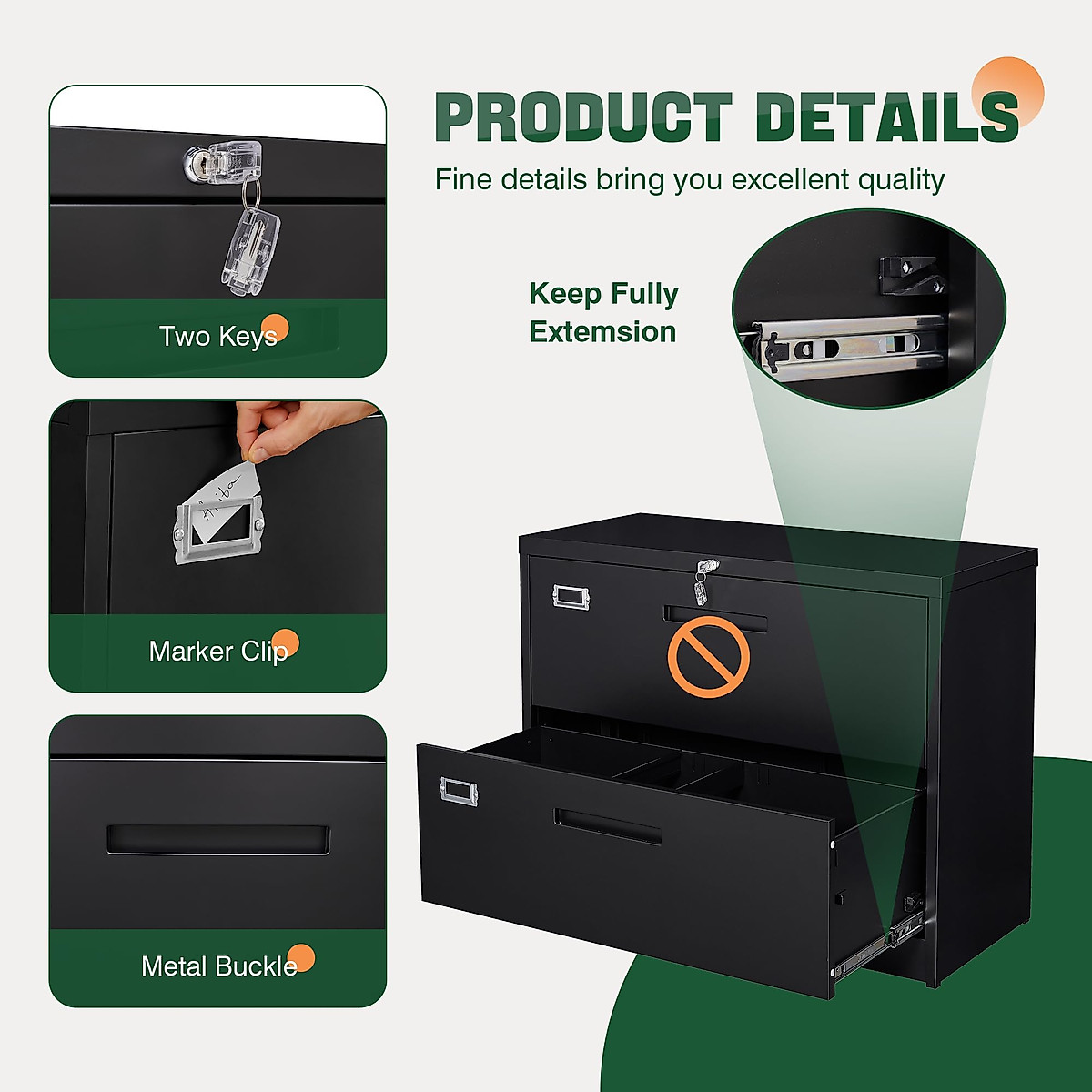 Letaya Metal Lateral File Cabinets with Lock,2 Drawer Steel Wide Filing Organization Storage Cabinets,Home Office Furniture for Hanging Files Letter/Legal/F4/A4 Size (Blcak-2 Drawer)