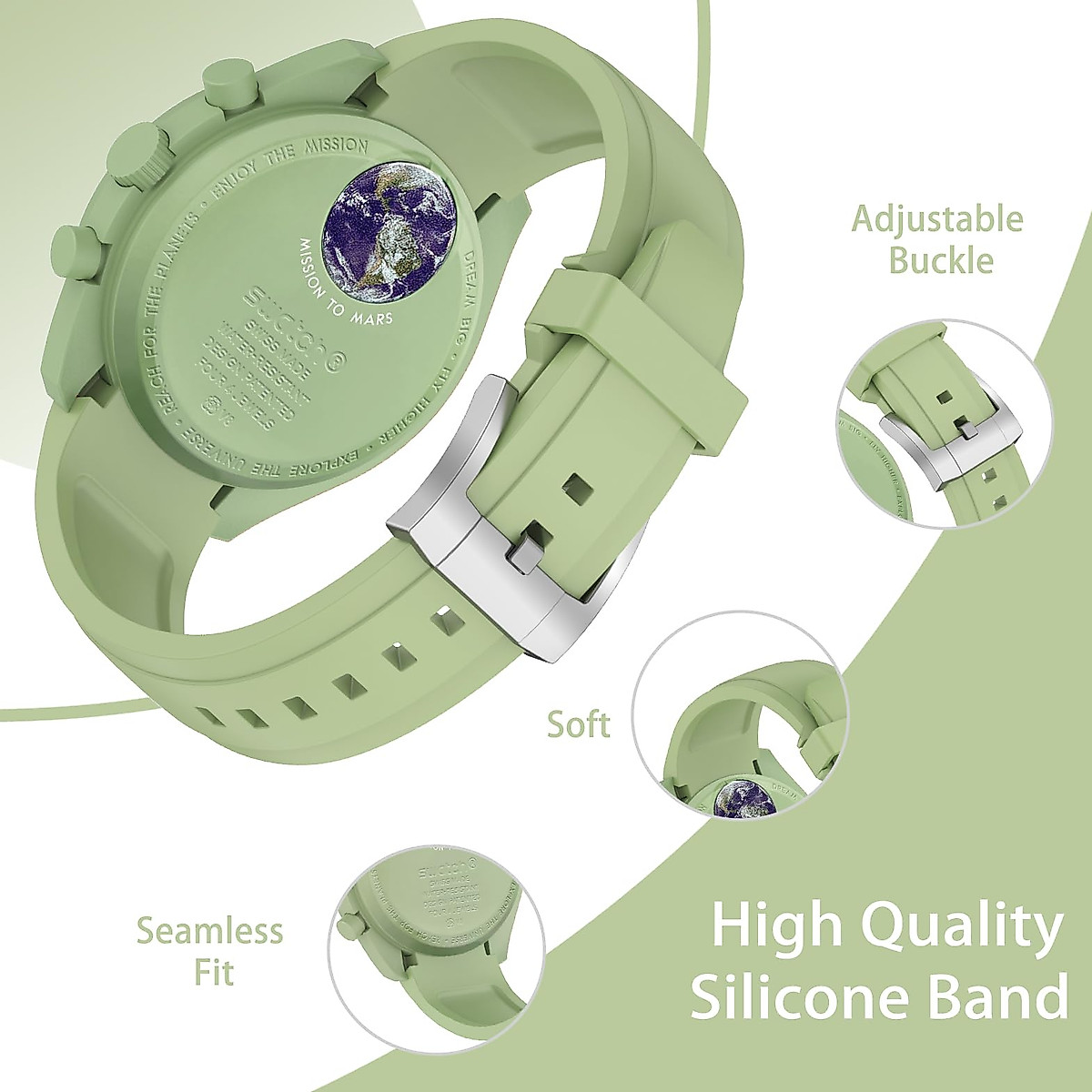 Tovimall Bands for Moonswatch Watch,Curved No Gap Silicone Strap,Compatible with Omega X Swatch Moonswatch Speedmaster 20mm Watch