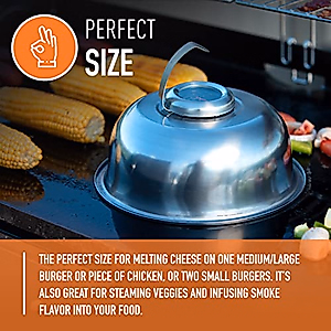 Yukon Glory Cheese Melting Dome With Built-in Thermometer, Stainless Steel Blackstone Griddle Accessories For Flat Top Griddle Grill Indoor / Outdoor, Perfect For Melting Cheese, Steaming and Grilling