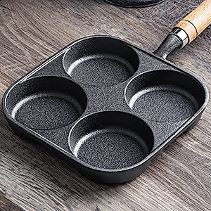 awrduol Uncoated 4 Cup Egg Frying Pan Thickened Egg Cooker Omelet Pan, Healthy Cast Iron Pancake Cooker for Breakfast, Gas Stove & Induction Compatible