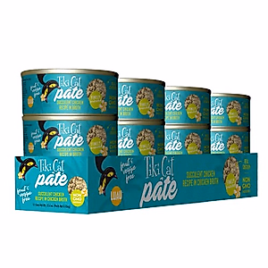 Tiki Cat Luau Pâté, Succulent Chicken Recipe in Broth, Grain-Free Balanced Nutrition Wet Canned Cat Food, for All Life Stages, 2.8 oz. Cans (Case of 12)