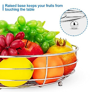 Bextsrack 2-Tier Countertop Fruit Basket Bowl with Banana Hanger, Metal Wire Fruits Stand Holder Storage Organizer for Kitchen, Silver