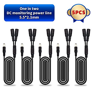DaFuRui 2.1mm DC Splitter Cable，5Pack 5.5mm x 2.1mm Male to Dual 5.5mm x 2.1mm Female Output Power Splitter Cable Y Adapter Extension Cable for for CCTV Cameras LED Light Strip