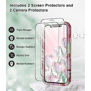 Btscase Compatible with iPhone XR Case, [5 in 1] with 2 Pack Screen Protector + 2 Pack Camera Lens Protector, Stylish Marble Full Body Three Layer Rugged Shockproof Protective Cover, Rose Gold