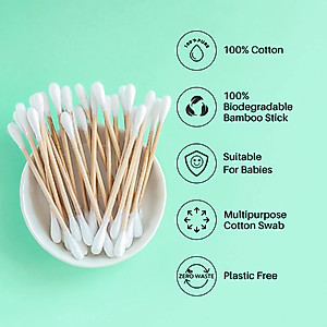 R-NEU 400 Bamboo Cotton Swabs, Dual Tipped, 3 Inch 100% Biodegradable Natural Cotton Qtips for Ears, Makeup, Cleaning, Home, Baby Care (400 Count)